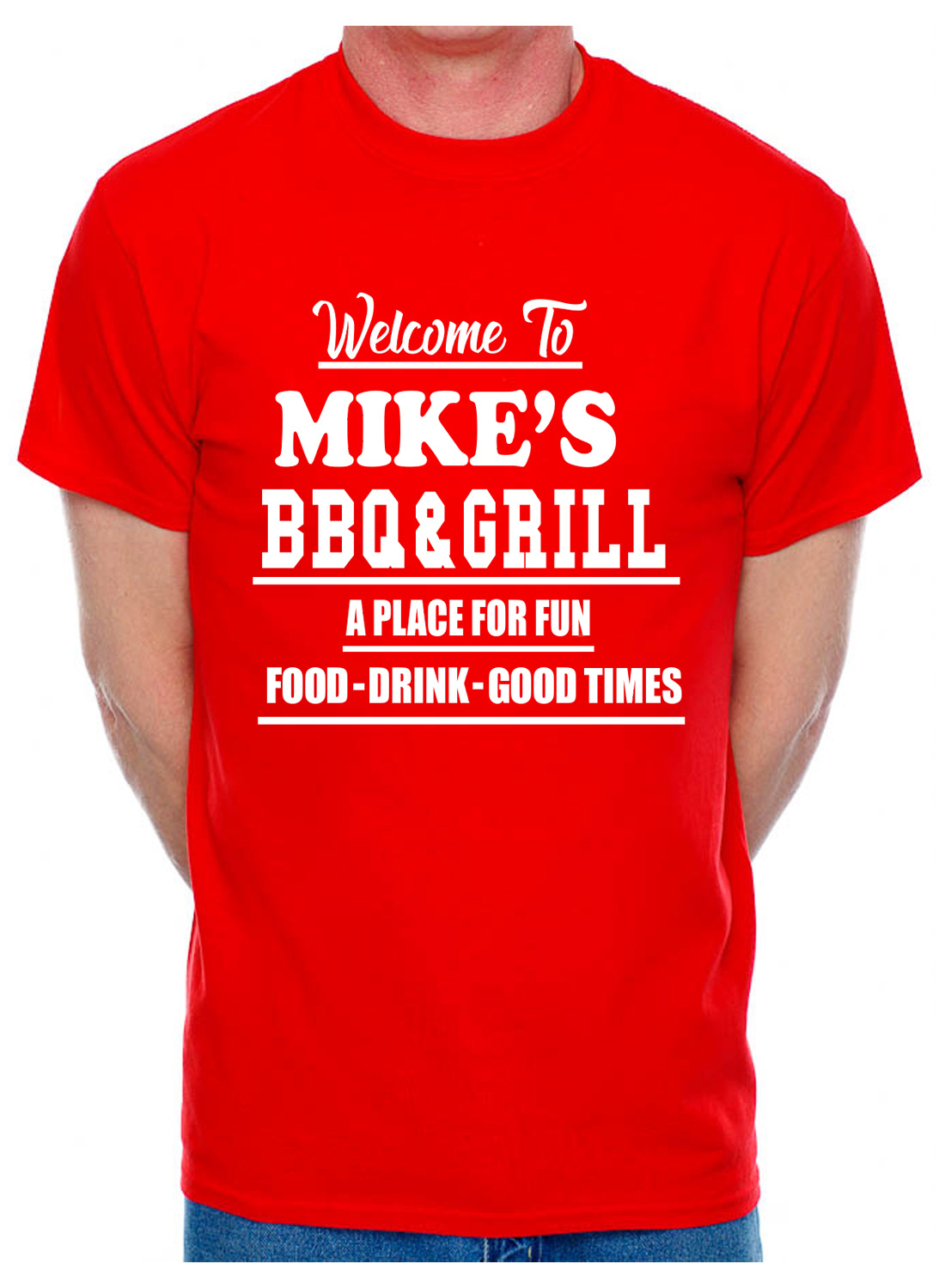 Personalised Adult T-Shirt Mike's BBQ & Grill Your Surname Christian Name | eBay UK
